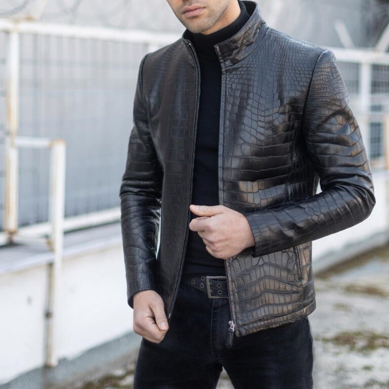 Black Genuine Crocodile Skin Jacket - Leather Guys