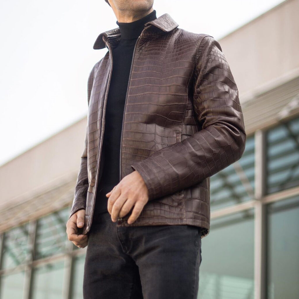Brown Genuine Crocodile Leather Jacket - Leather Guys