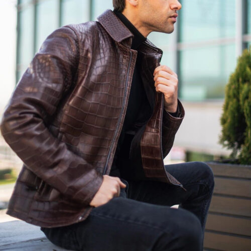 Brown Genuine Crocodile Leather Jacket - Leather Guys