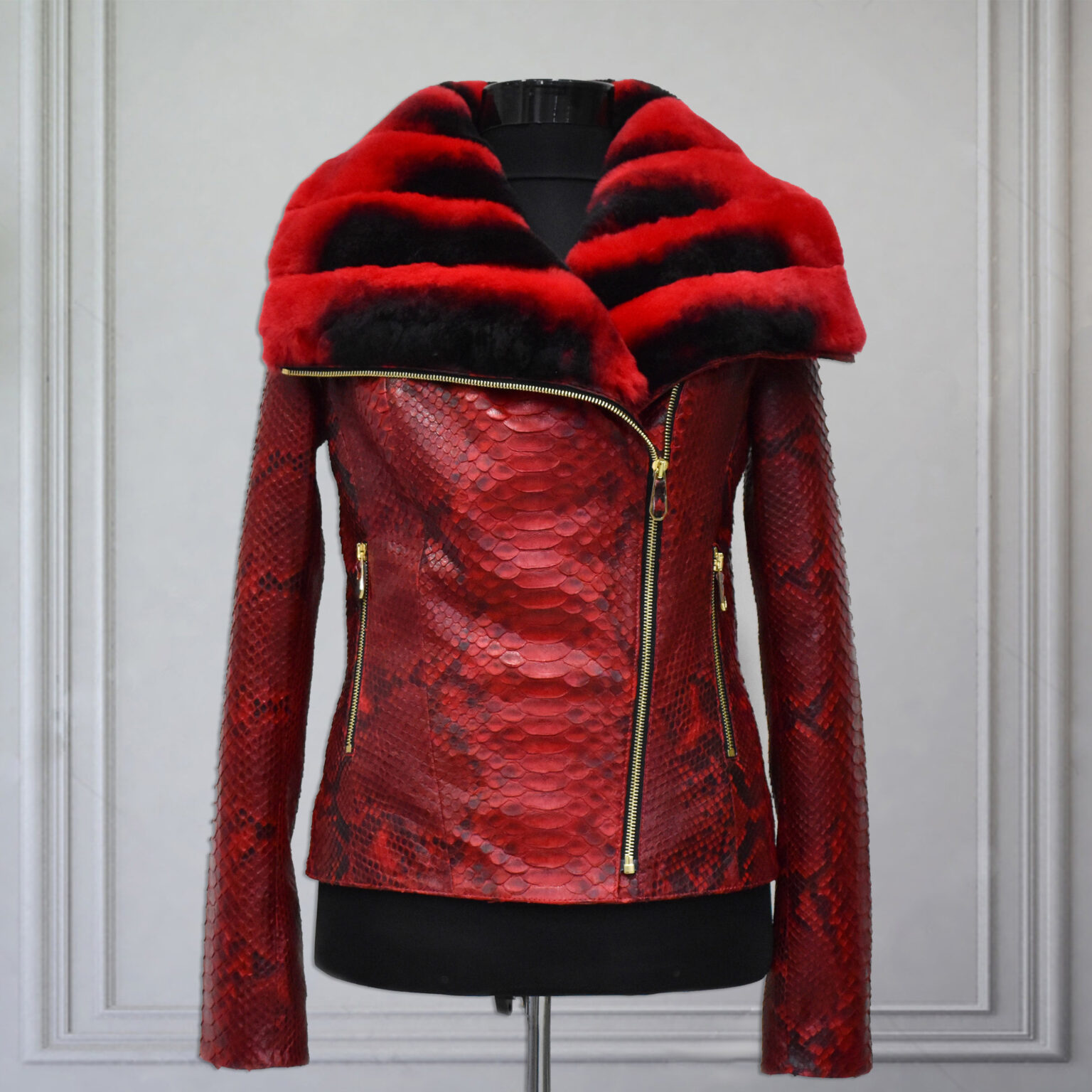 Womens Red Python Leather Jacket - Leather Guys