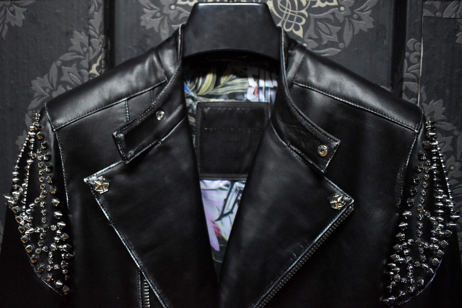 Philipp Plein Studded Biker Leather Jacket - Leather Guys