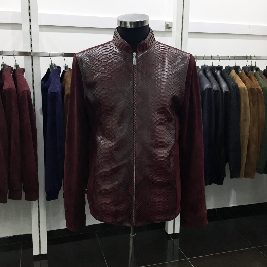 Burgundy Python Skin Suede Jacket - Leather Guys: Luxury Leather Jackets