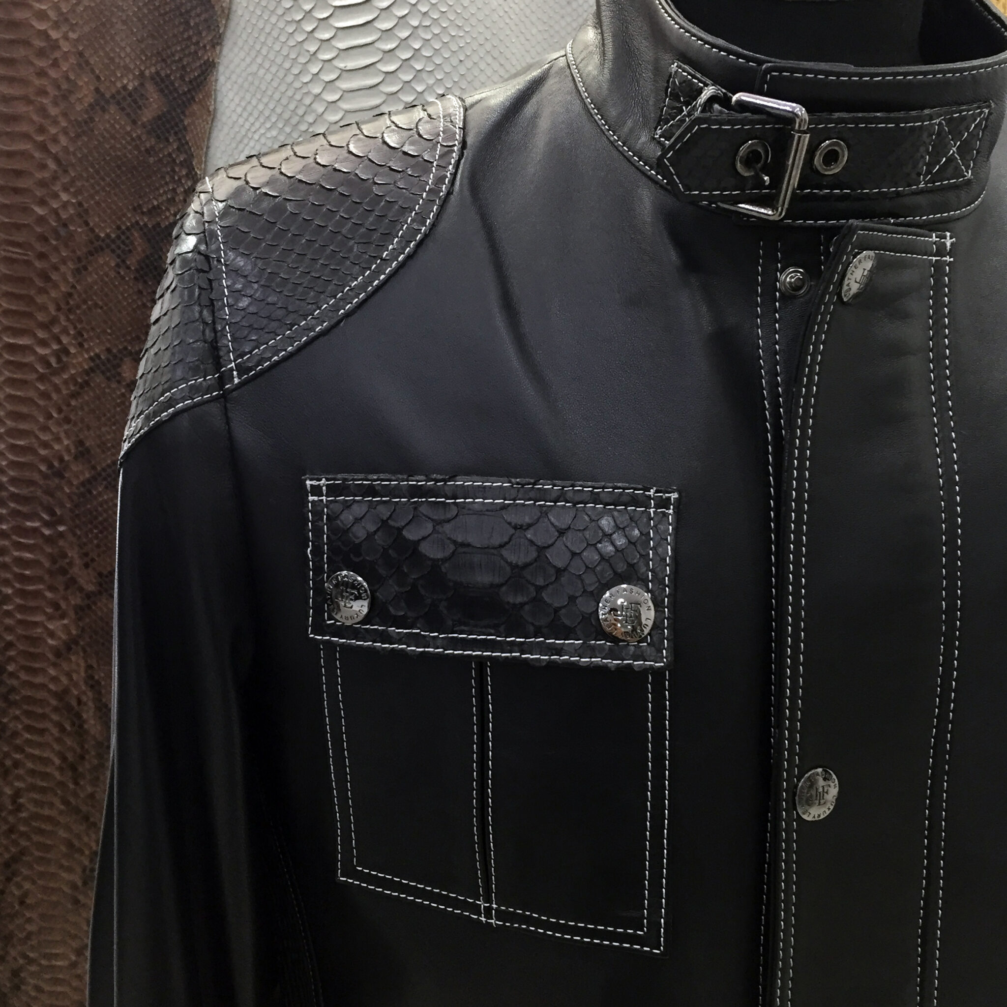 Real Python Trim Leather Jacket - Leather Guys: Luxury Leather jackets