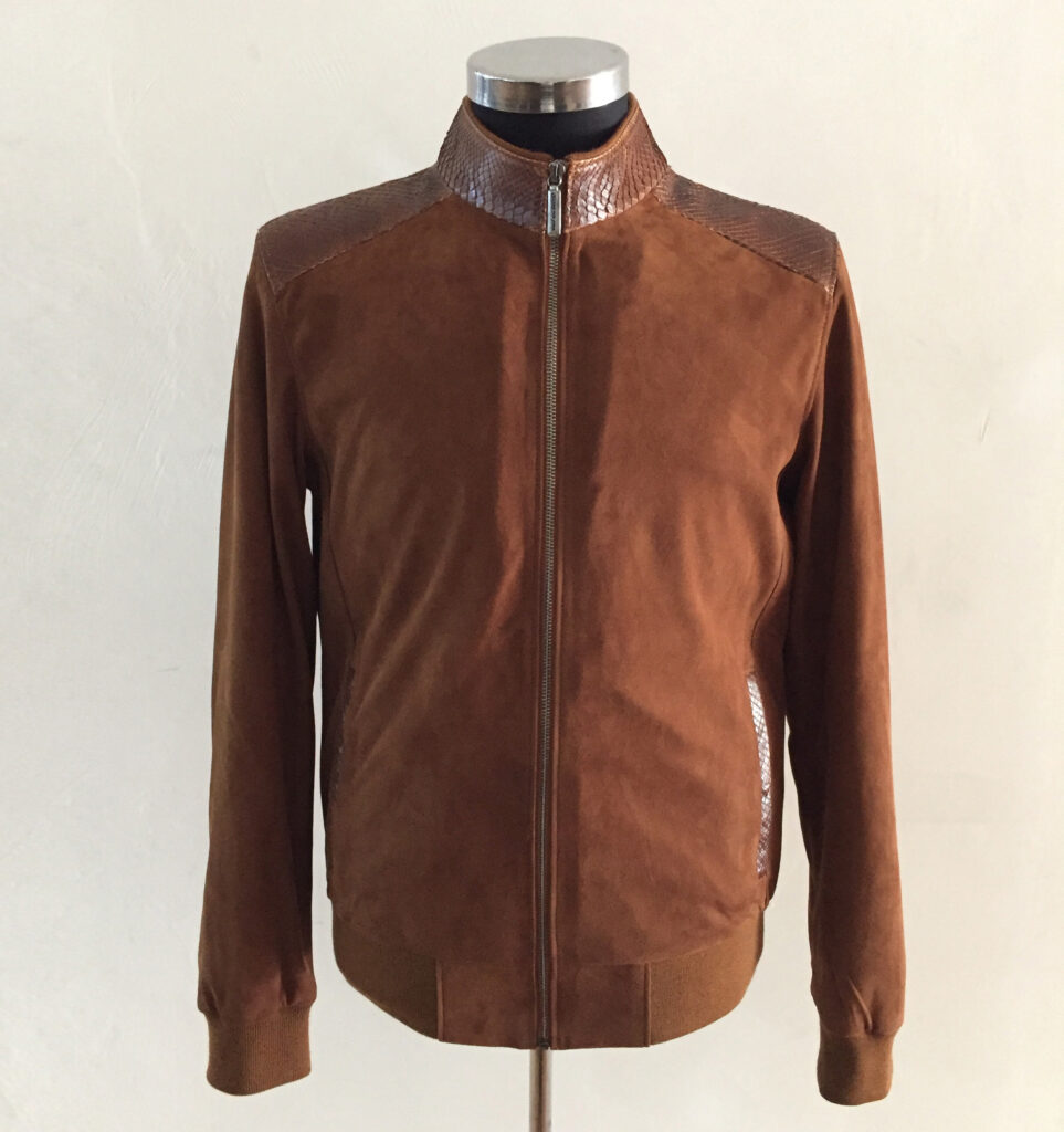 SR Python Trim Brown Suede Jacket - Leather Guys