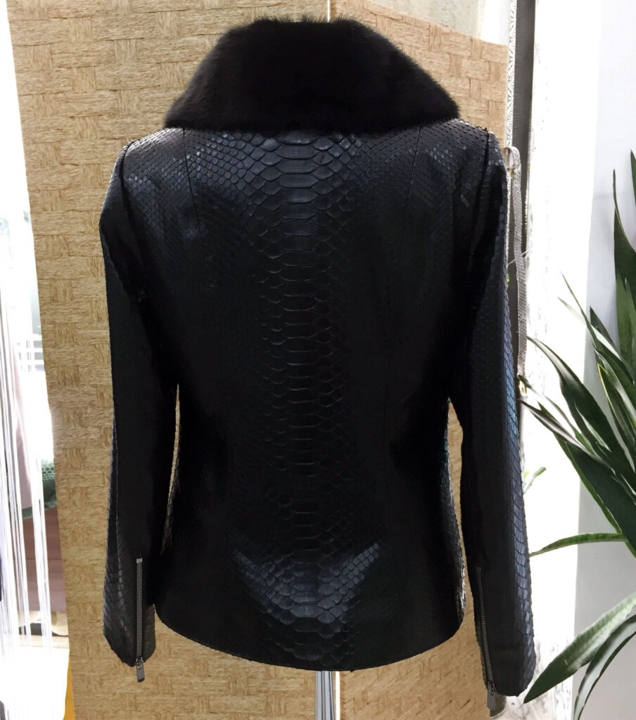 Womens Mink Fur Collar Python Jacket - Leather Guys