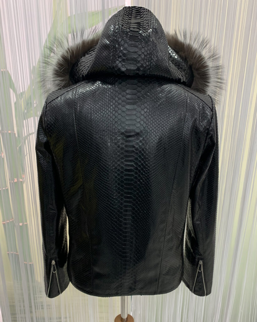 Python Jacket With Fox Fur Hood - Leather Guys: Luxury Leather jackets