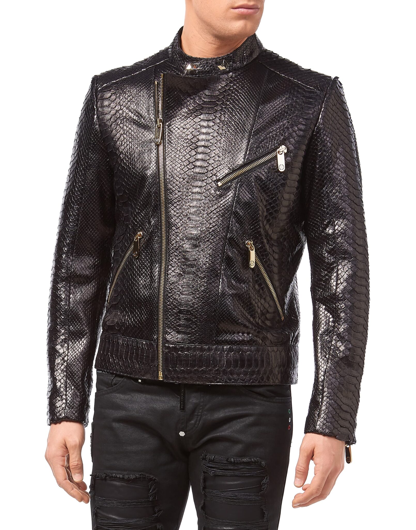 Philipp Plein Snake Skin Biker Jacket - Leather Guys