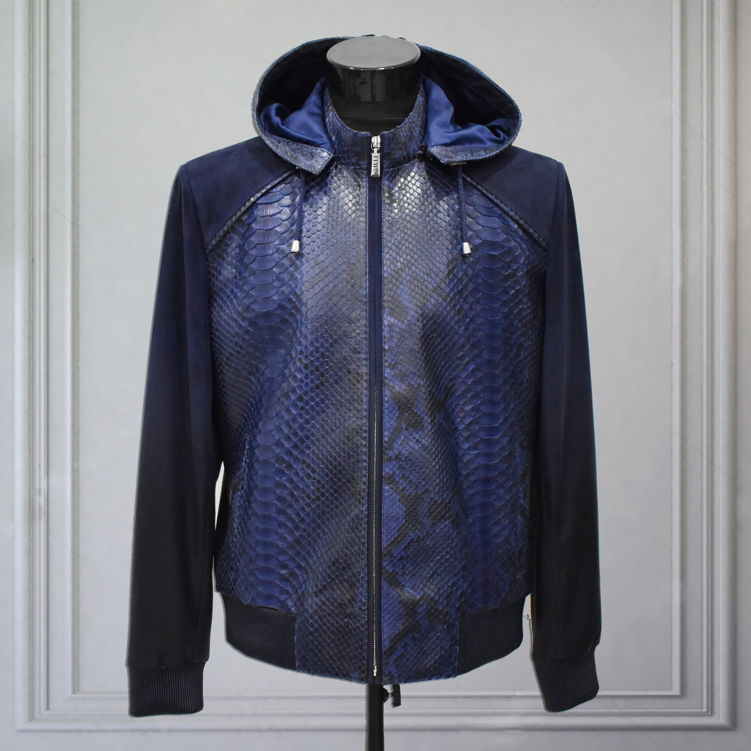 Snake Skin Suede Hooded Jacket - Leather Guys