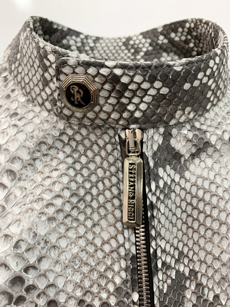 SR Natural White Python Leather Jacket - Leather Guys