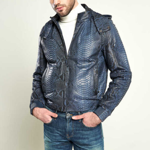 Blue Python Hoodie Jacket - Leather Guys: Luxury Leather Jackets