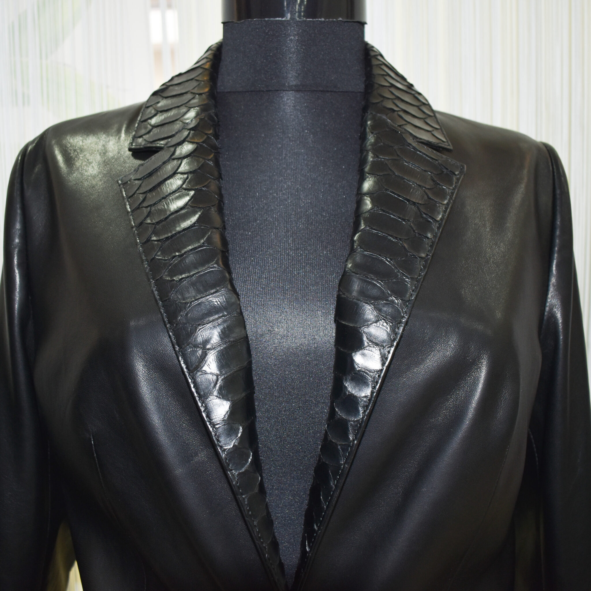 Womens Python Trim Blazer Leather Jacket - Leather Guys
