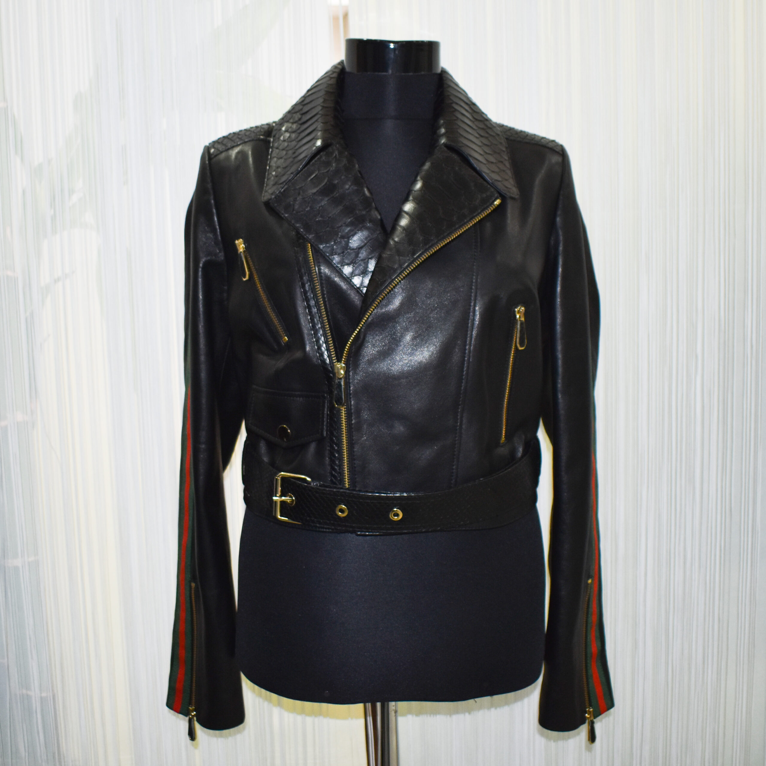 Gucci Womens Python Trim Leather Jacket - Leather Guys Gucci Womens Python Trim Leather Jacket - Leather Guys