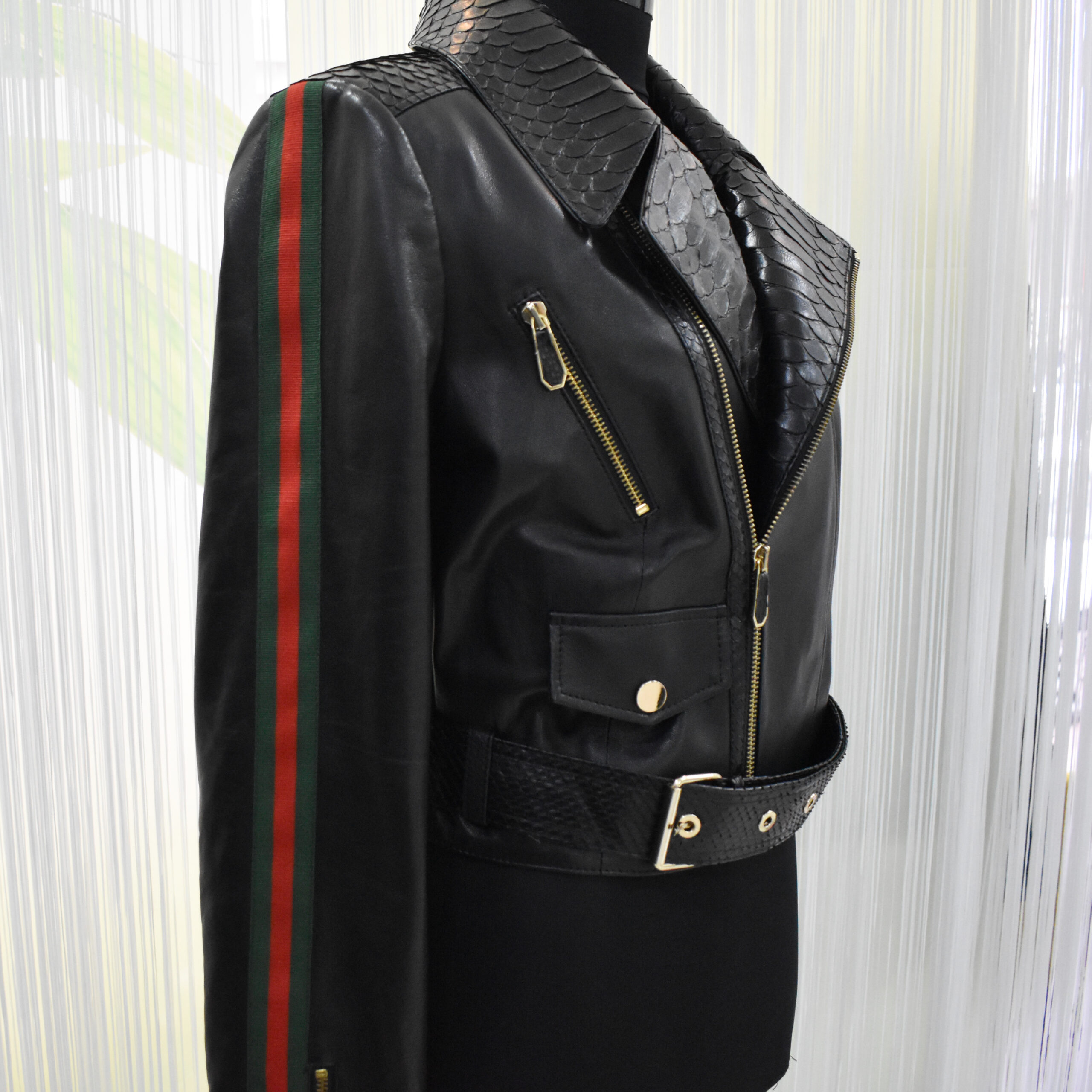 Gucci Womens Python Trim Leather Jacket - Leather Guys Gucci Womens Python Trim Leather Jacket - Leather Guys