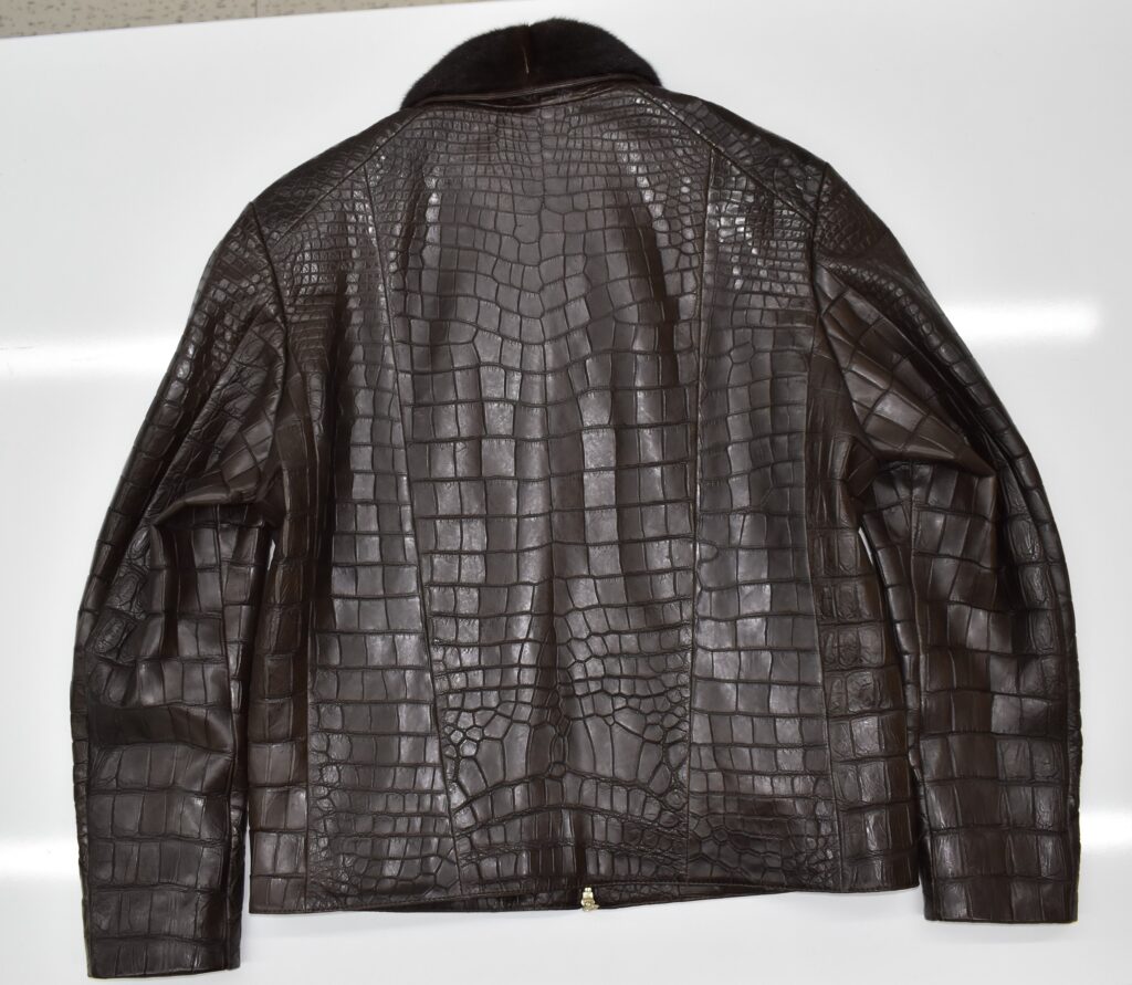 SR Brown Crocodile Leather Jacket With Mink Fur - Leather Guys