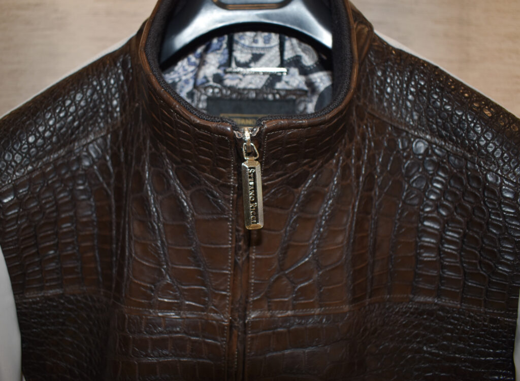 SR Brown Crocodile Leather Jacket - Leather Guys