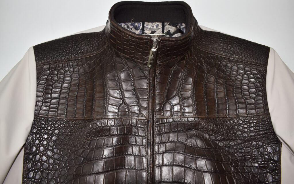SR Brown Crocodile Leather Jacket - Leather Guys