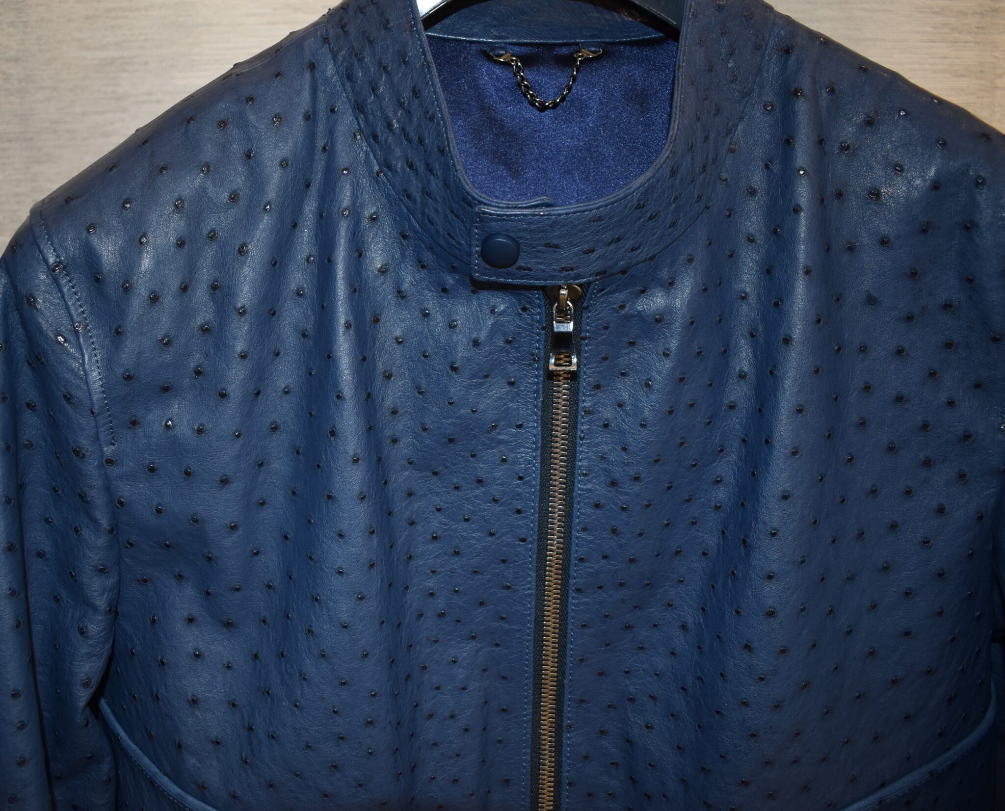 Navy Blue Ostrich Leather Jacket - Leather Guys: Luxury Leather jackets