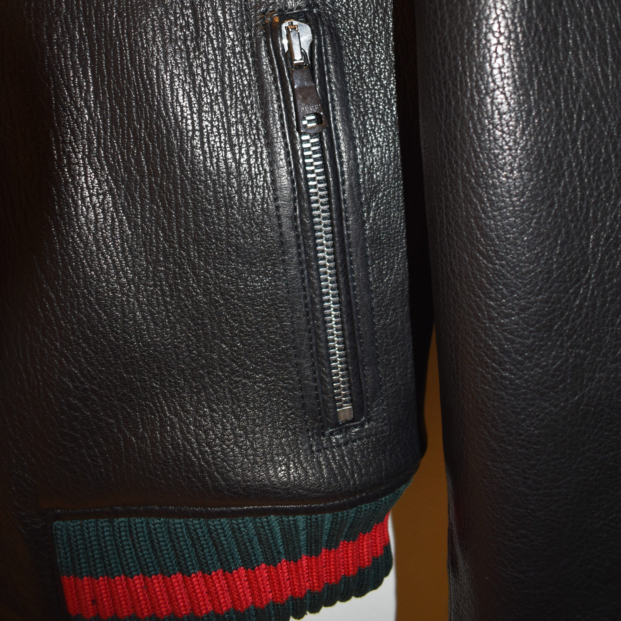 Gucci Black Replica Leather Bomber Jacket - Leather Guys