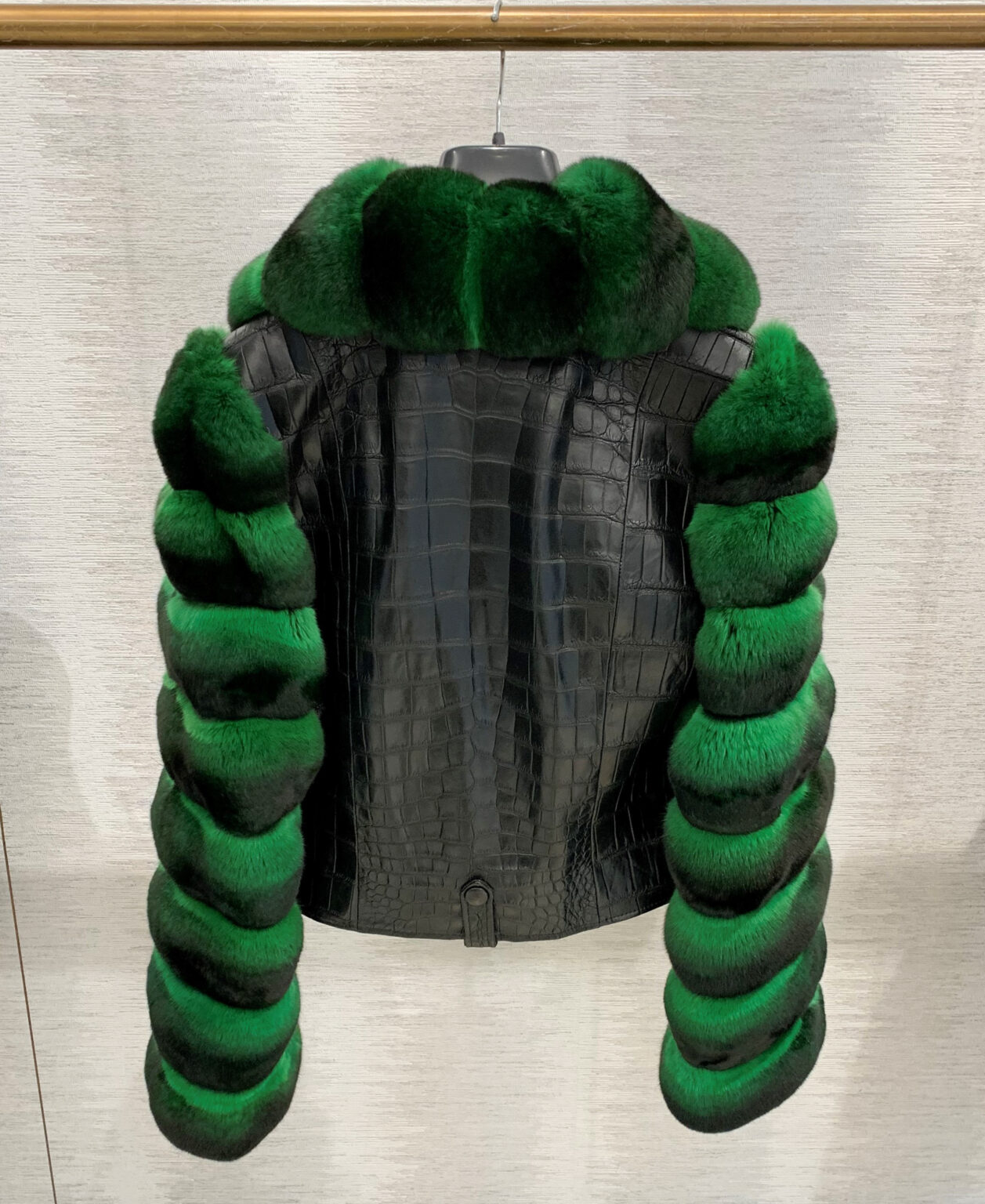 Women's Crocodile Leather Jacket With Chinchilla Fur - Leather Guys