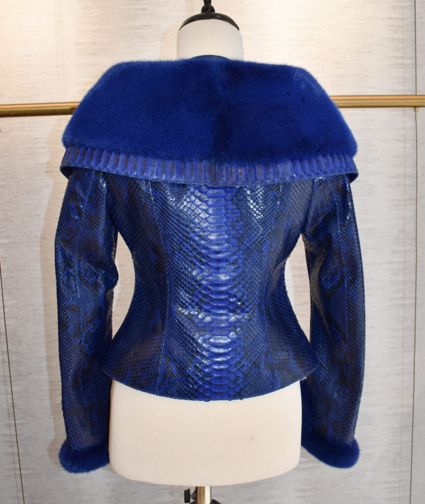 Women Python Leather Mink Fur Collar Jacket - Leather Guys