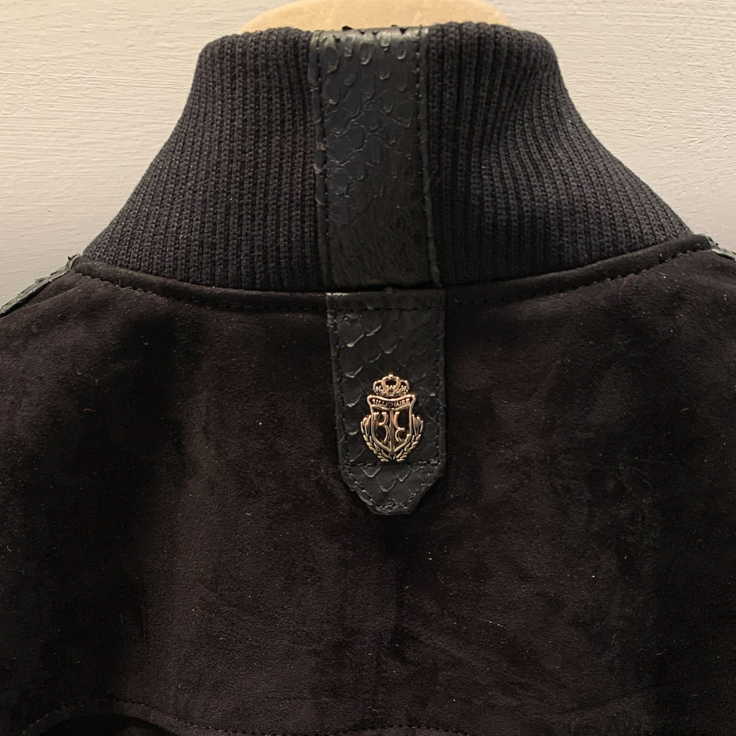 Billionaire Black Suede Python Leather Trim Bomber Jacket - Leather Guys