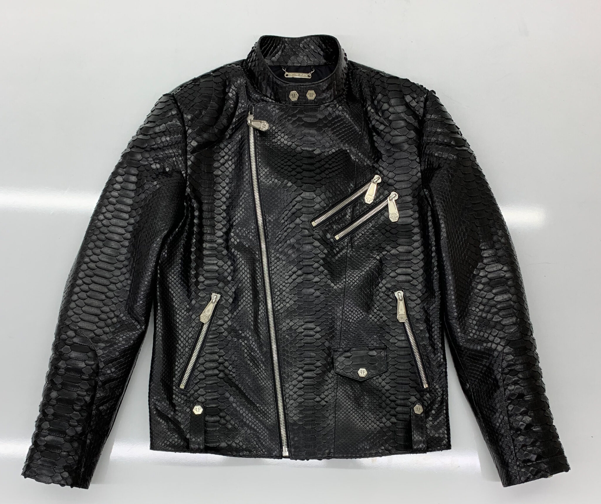 Philipp Plein Black Python Skin Biker Jacket - Leather Guys