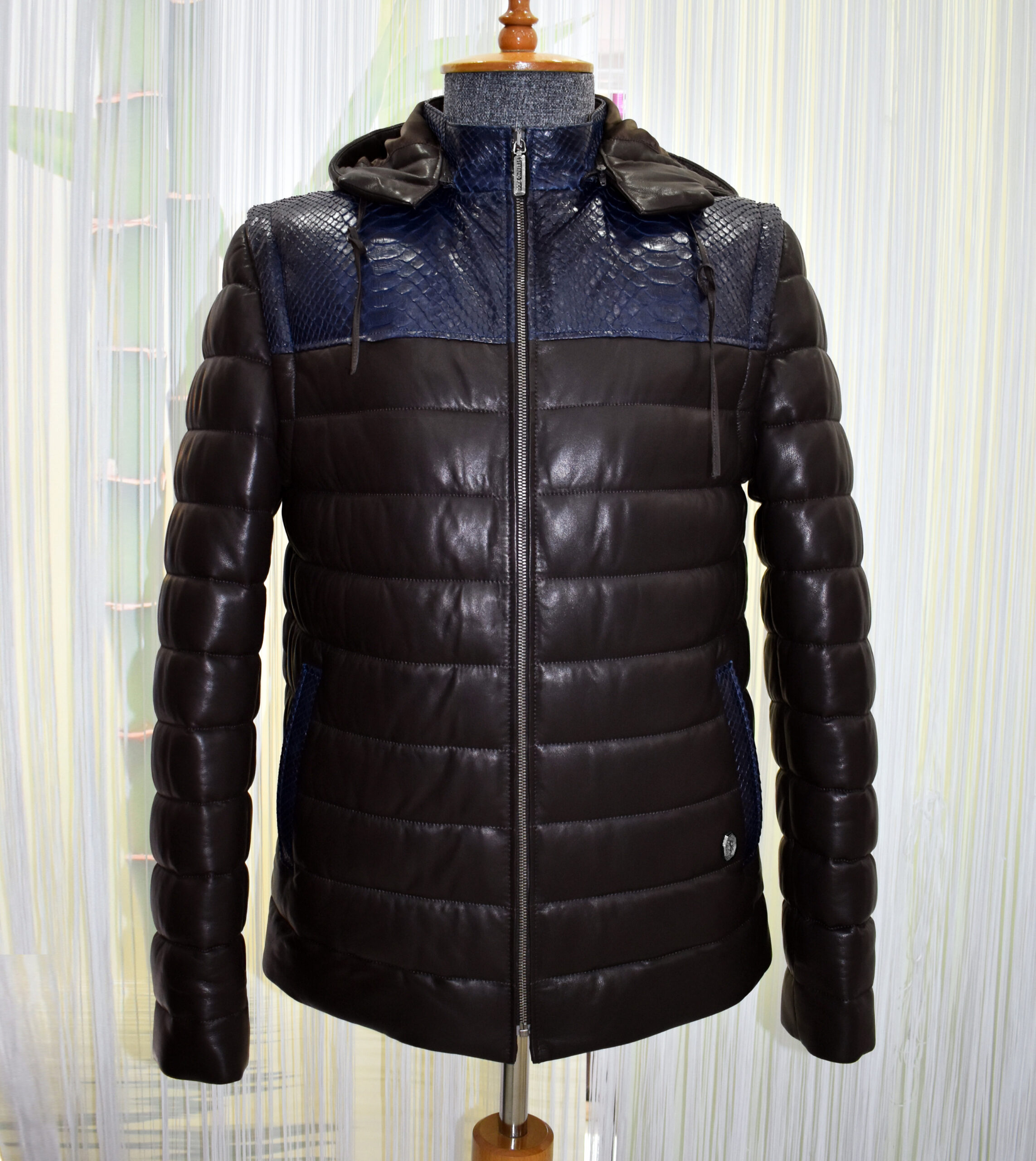 SR Python Trim Quilted Puffer Leather Jacket - Leather Guys