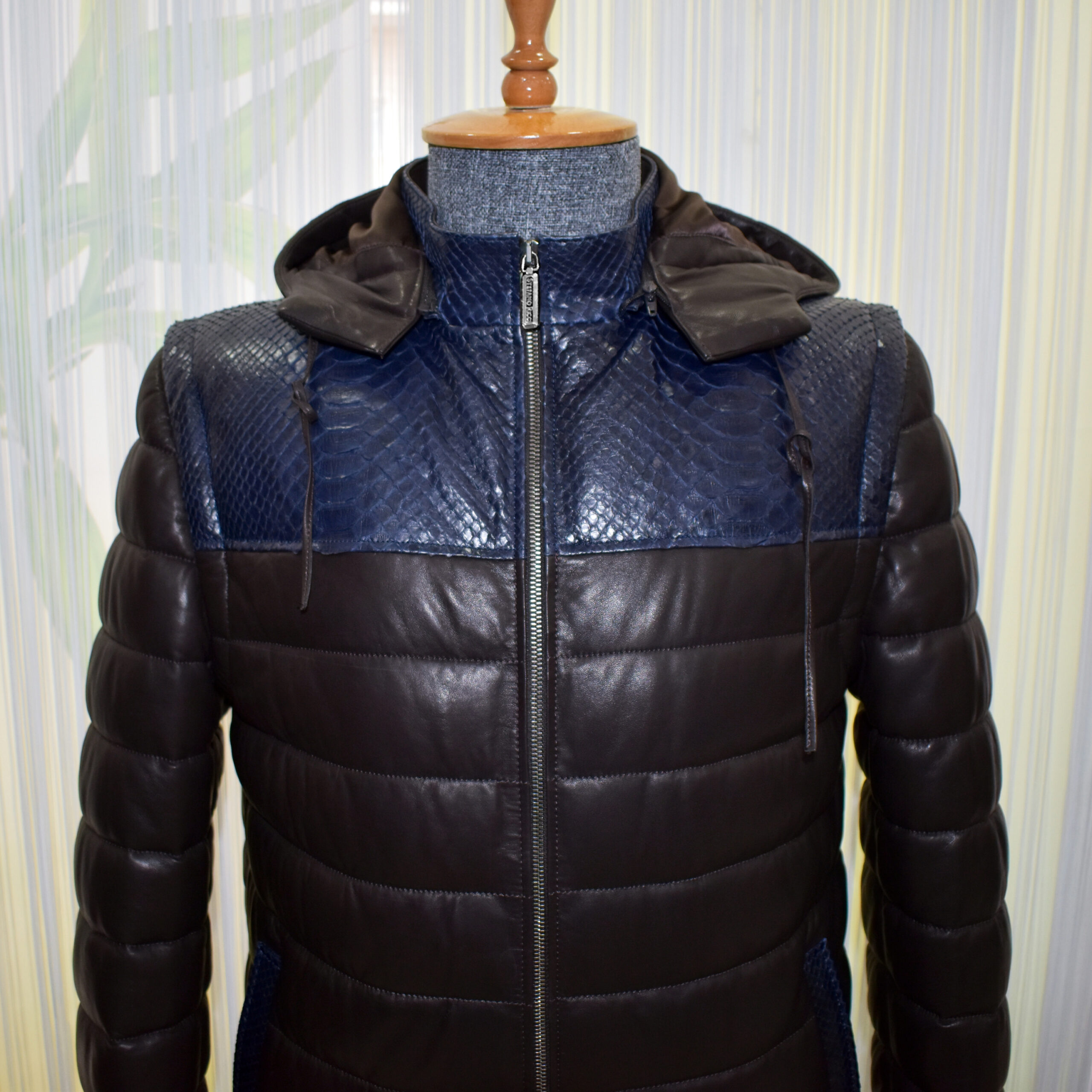 SR Python Trim Quilted Puffer Leather Jacket - Leather Guys