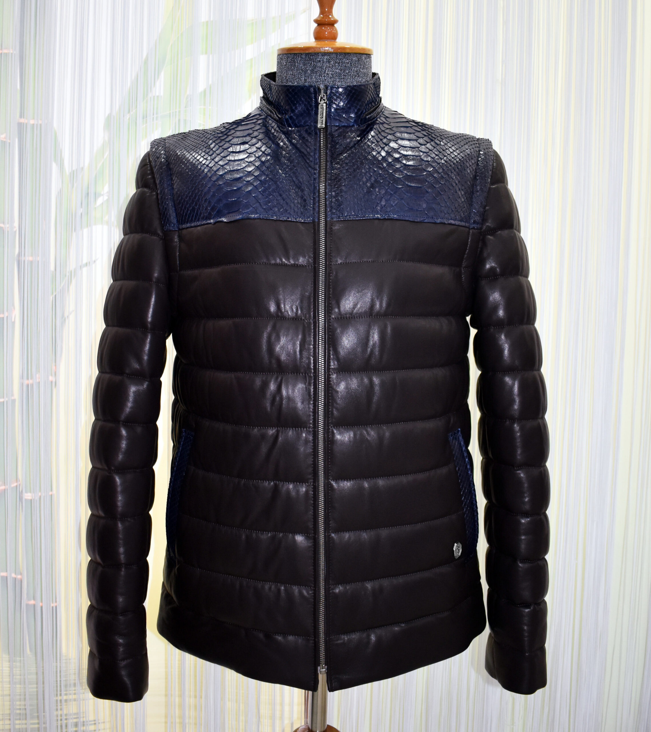 SR Python Trim Quilted Puffer Leather Jacket - Leather Guys