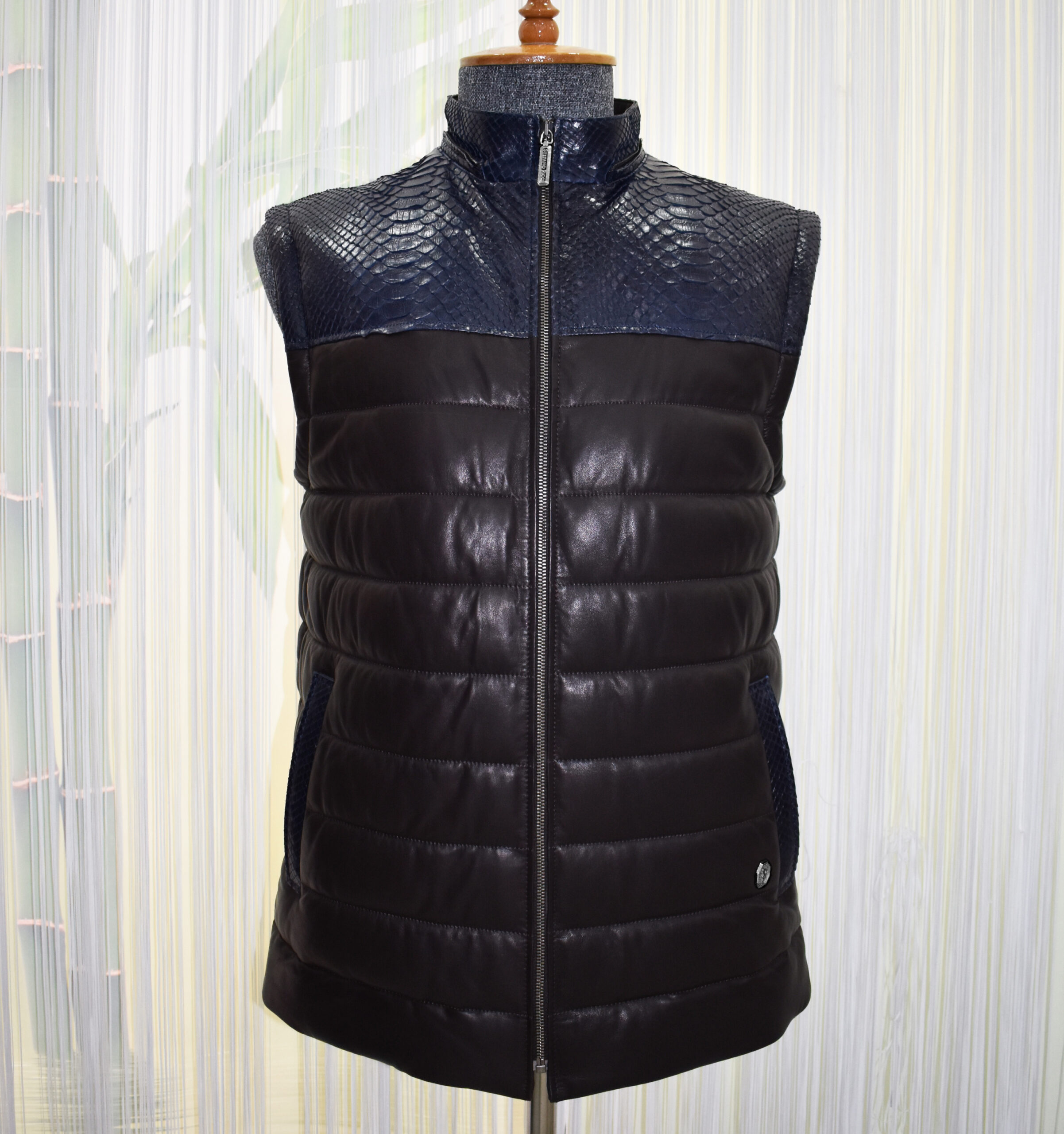 SR Python Trim Quilted Puffer Leather Jacket - Leather Guys