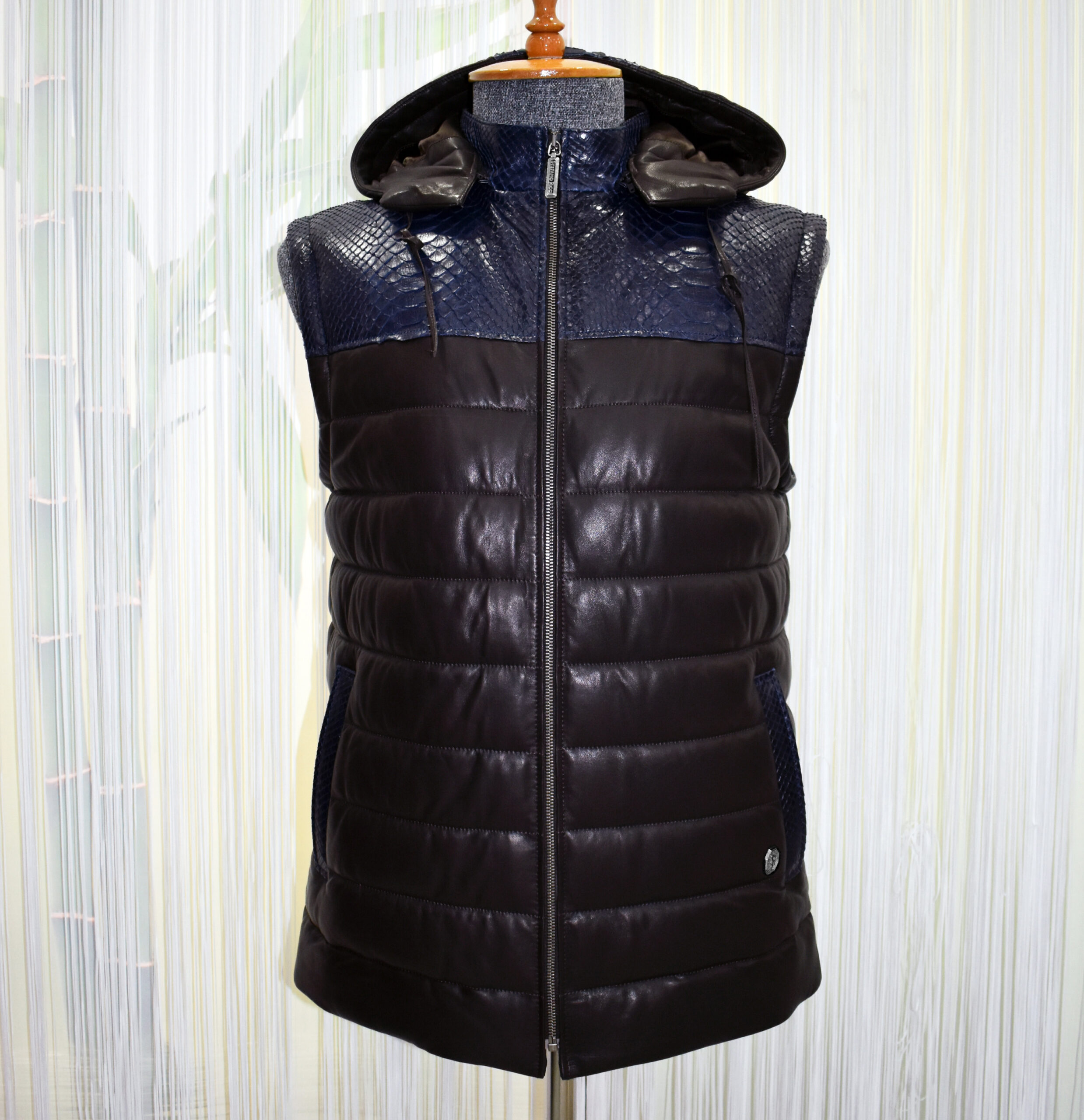 SR Python Trim Quilted Puffer Leather Jacket - Leather Guys