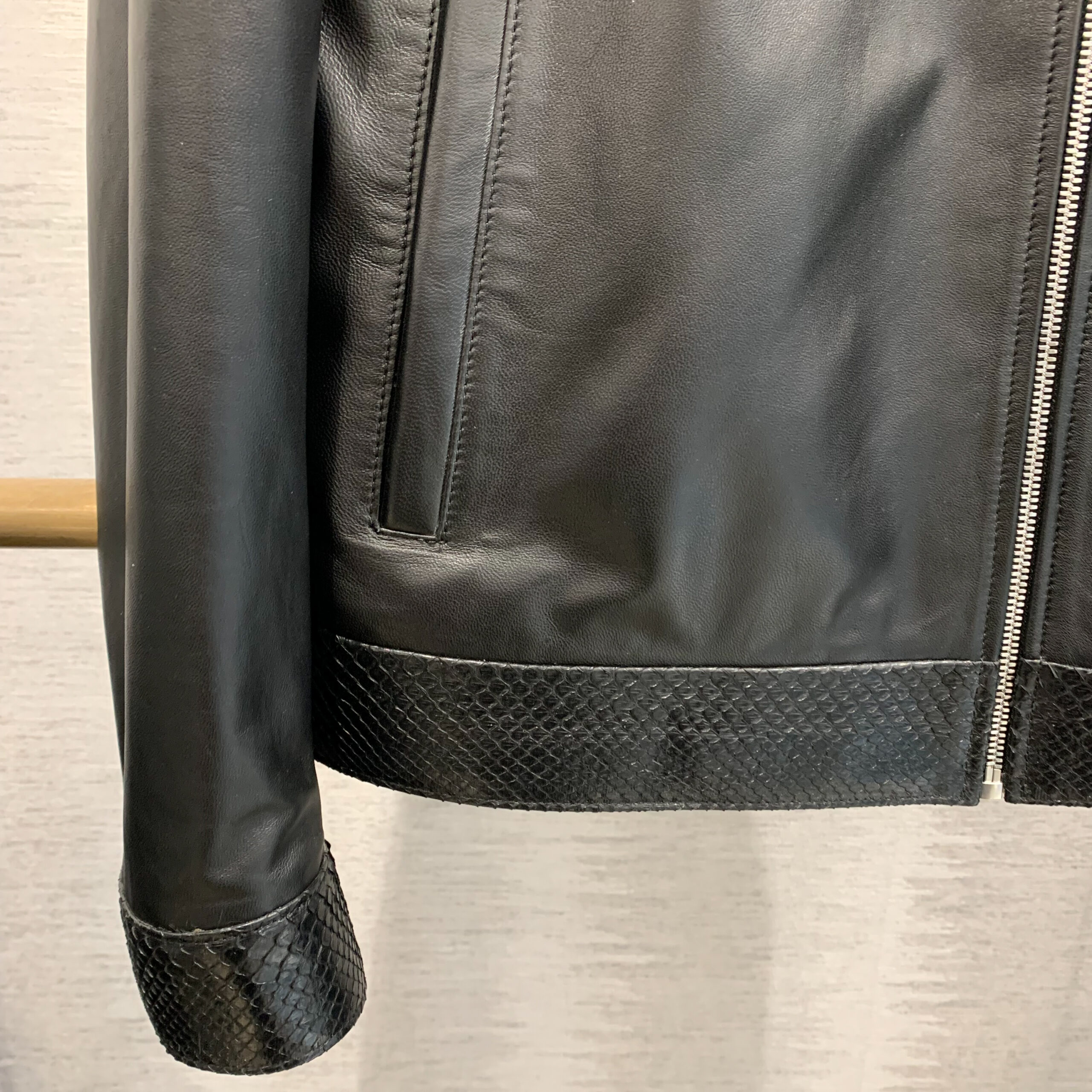 SR Black Python Trim Leather Jacket - Leather Guys