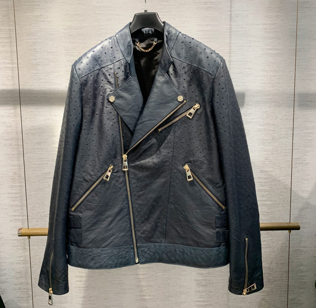 Genuine Ostrich Biker Leather Jacket - Leather Guys