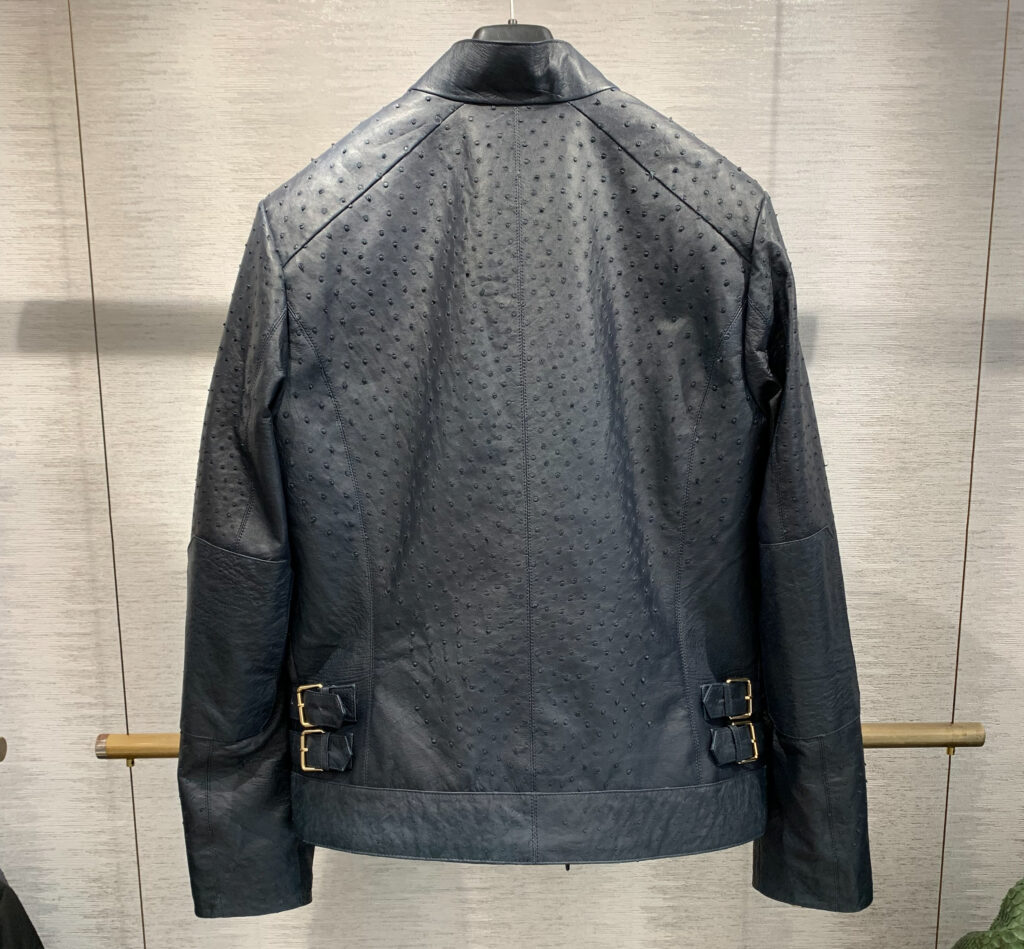 Genuine Ostrich Biker Leather Jacket - Leather Guys