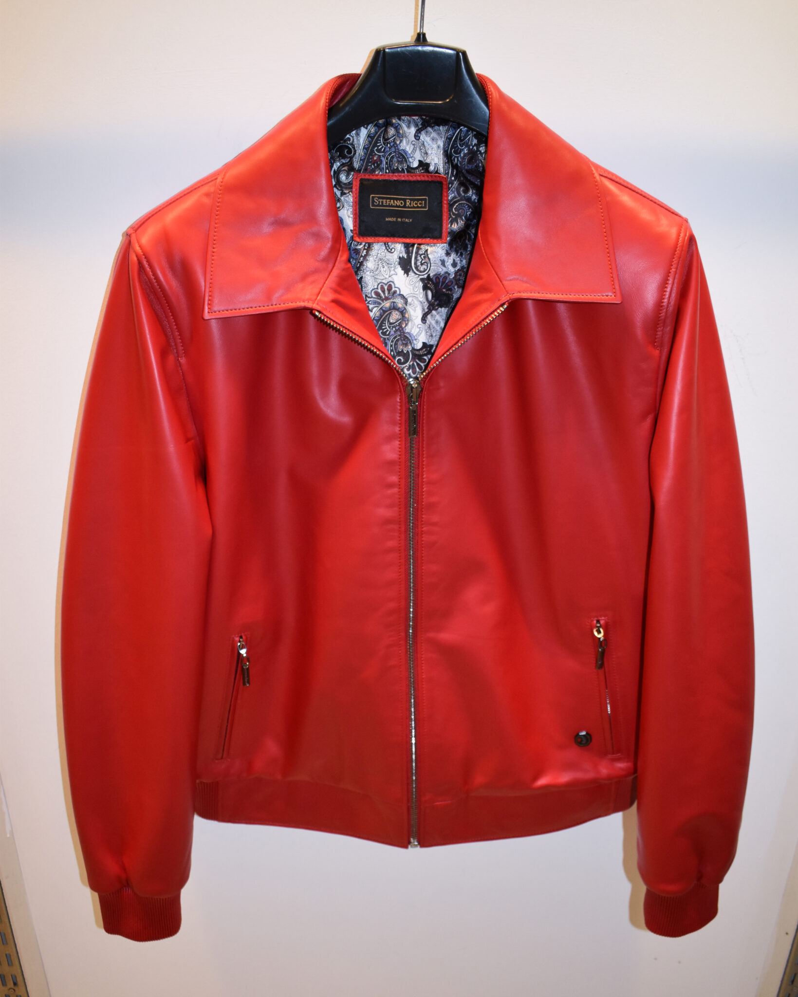 SR Red Leather Bomber Jacket - Leather Guys