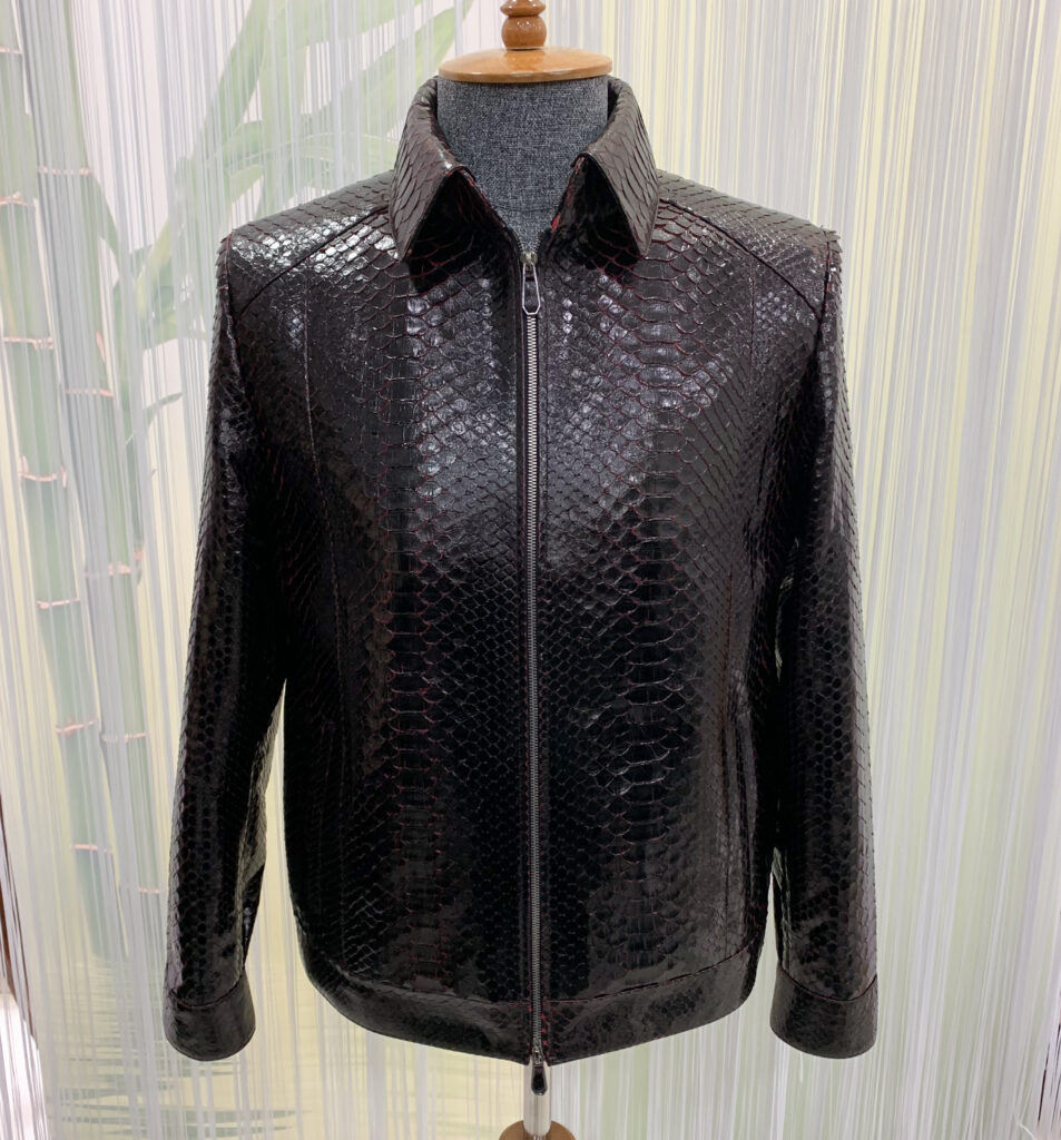 Black Red Genuine Python Leather Jacket - Leather Guys