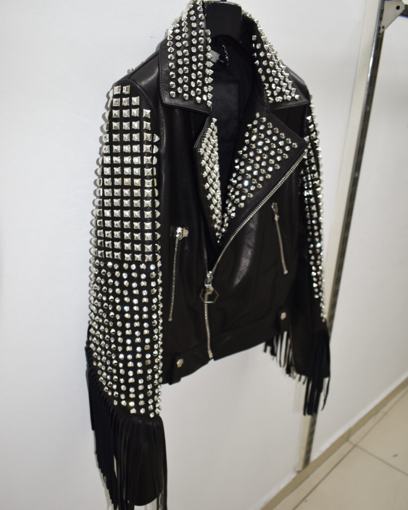 Philipp Plein Women Studded Biker Leather Jacket - Leather Guys