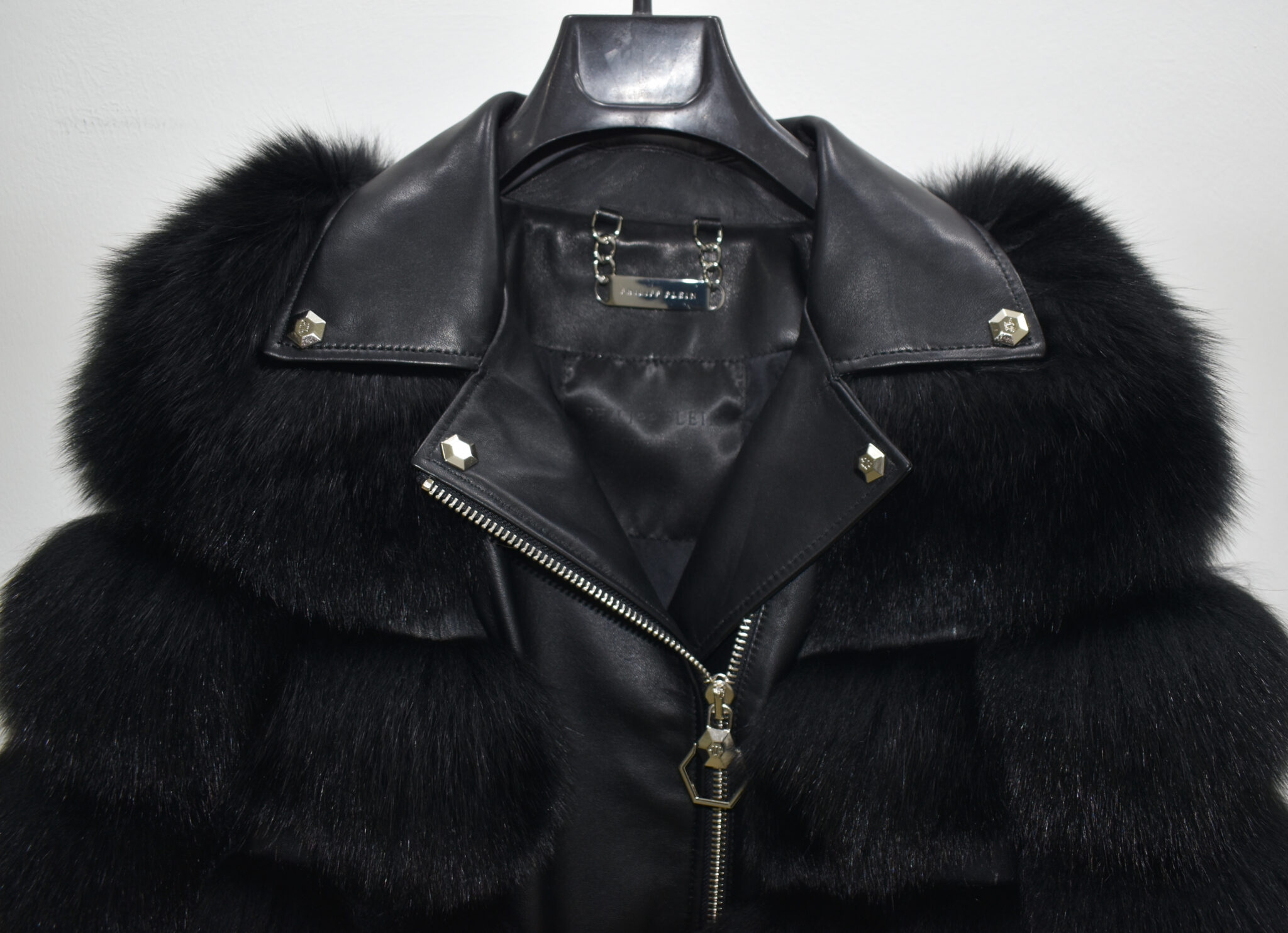 Philipp Plein Women Fox Fur Trim Leather Biker Jacket - Leather Guys