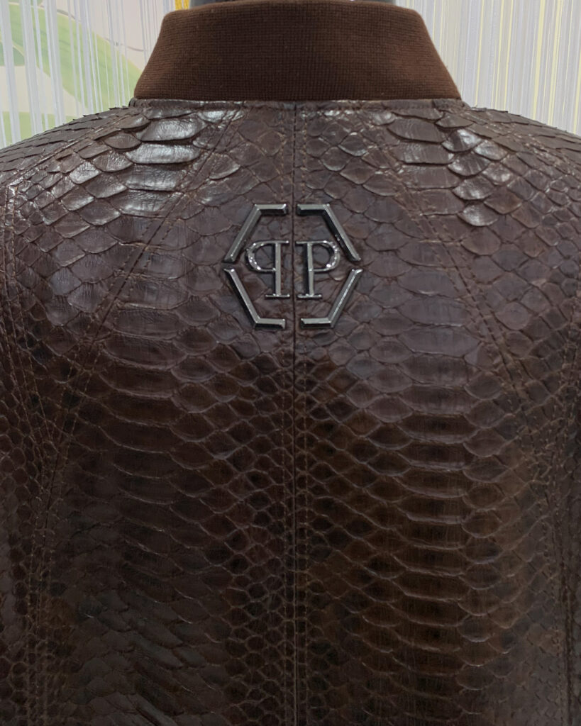 Philipp Plein Brown Python Leather Bomber Jacket - Leather Guys
