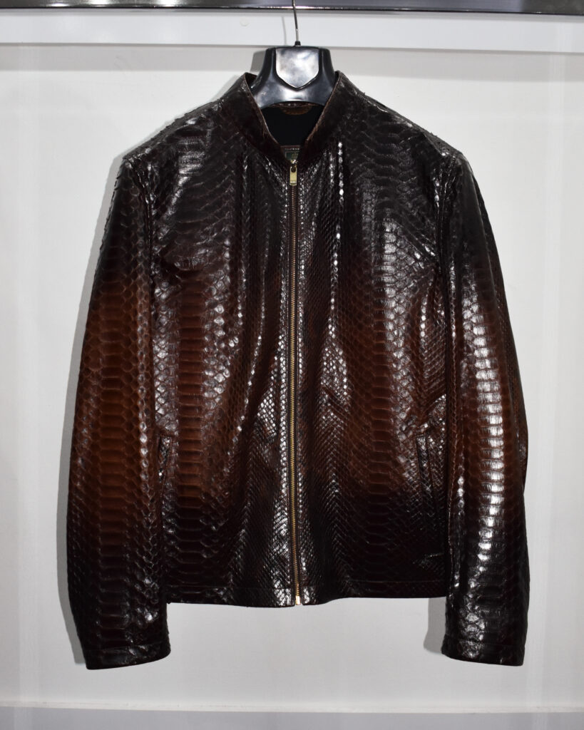 Brown Genuine Python Leather Moto Jacket - Leather Guys