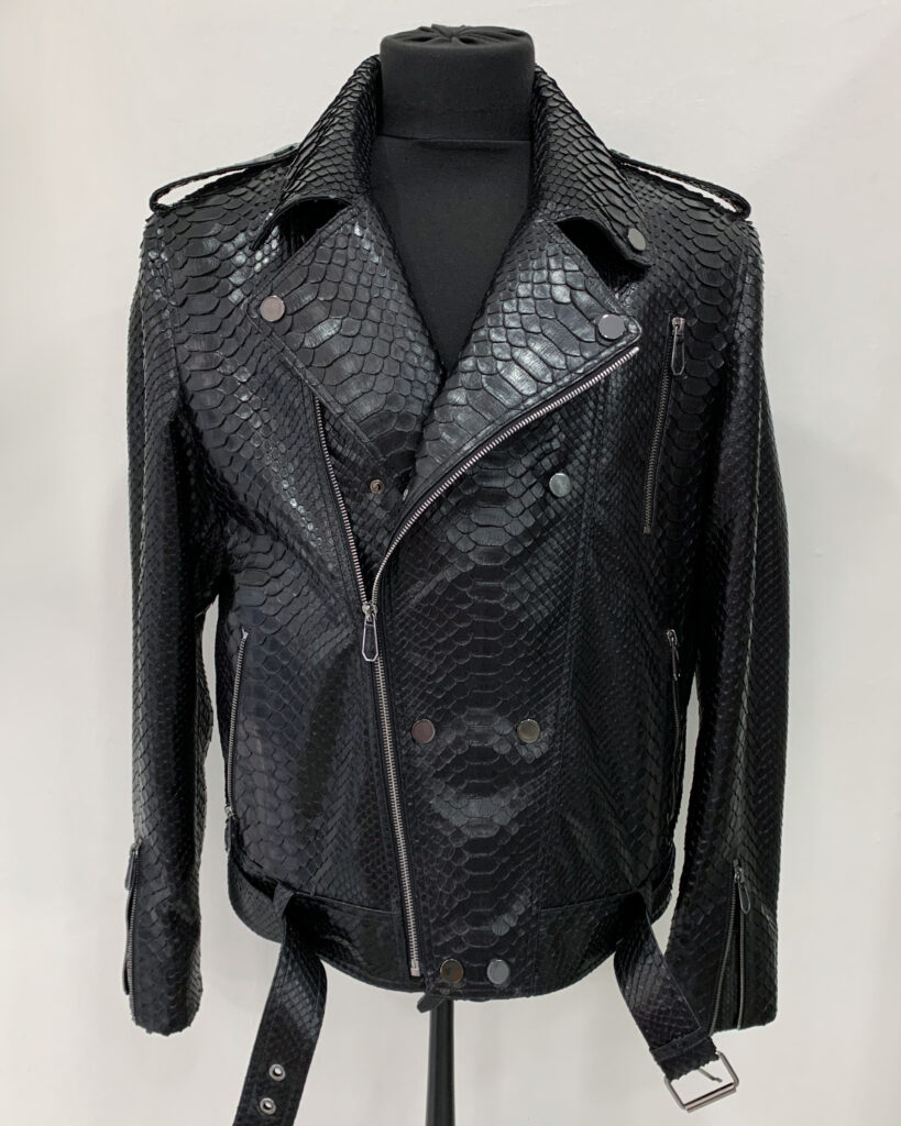 Black Python Leather Biker Jacket - Leather Guys: Luxury Leather Jackets
