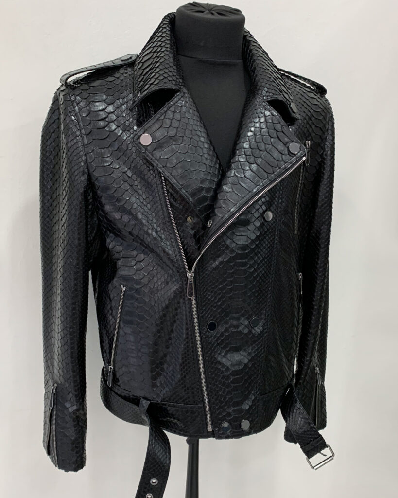 Black Python Leather Biker Jacket - Leather Guys: Luxury Leather Jackets