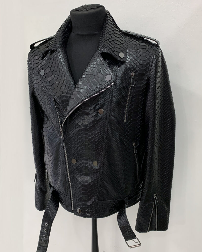Black Python Leather Biker Jacket - Leather Guys: Luxury Leather Jackets