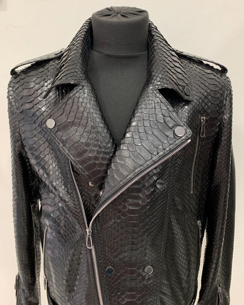 Black Python Leather Biker Jacket - Leather Guys: Luxury Leather Jackets