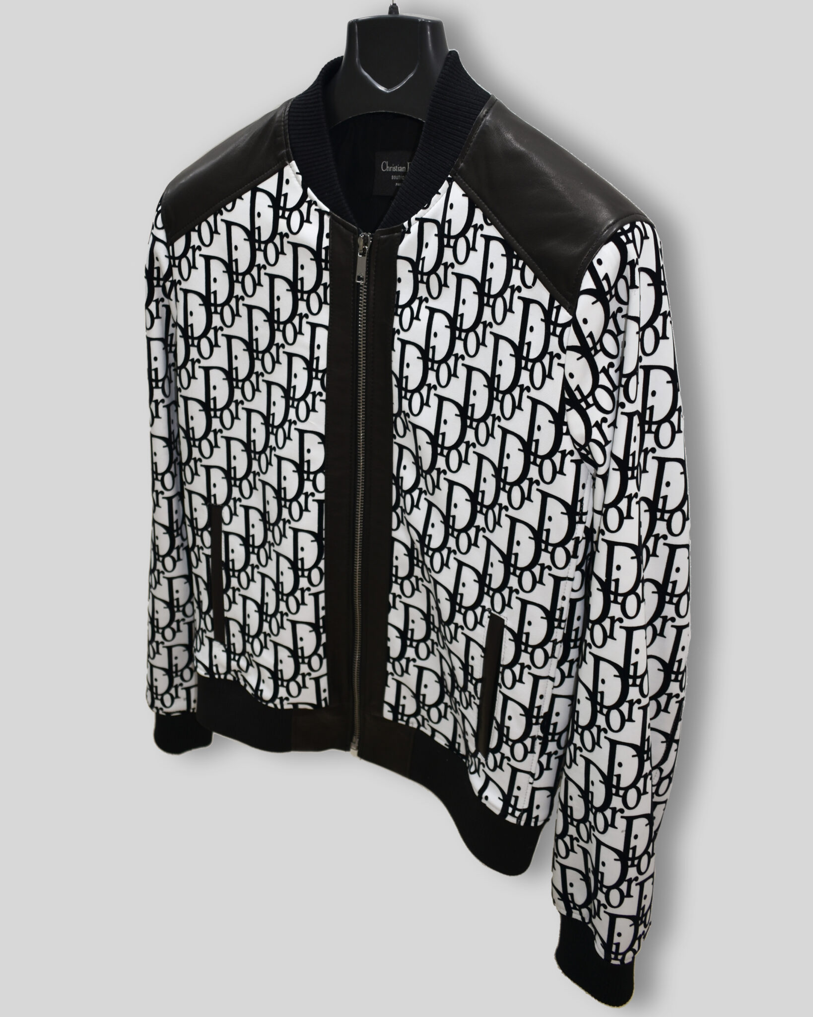 Christian Dior Black White Leather Bomber Jacket - Leather Guys