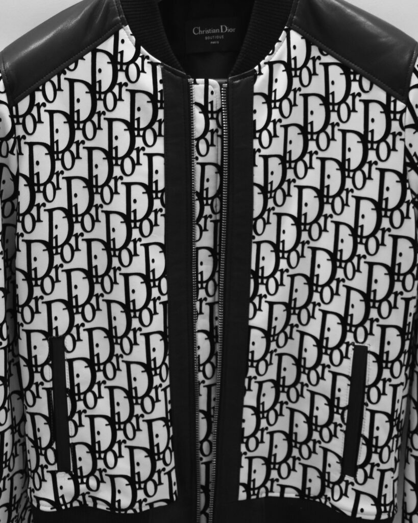 Christian Dior Black White Leather Bomber Jacket - Leather Guys