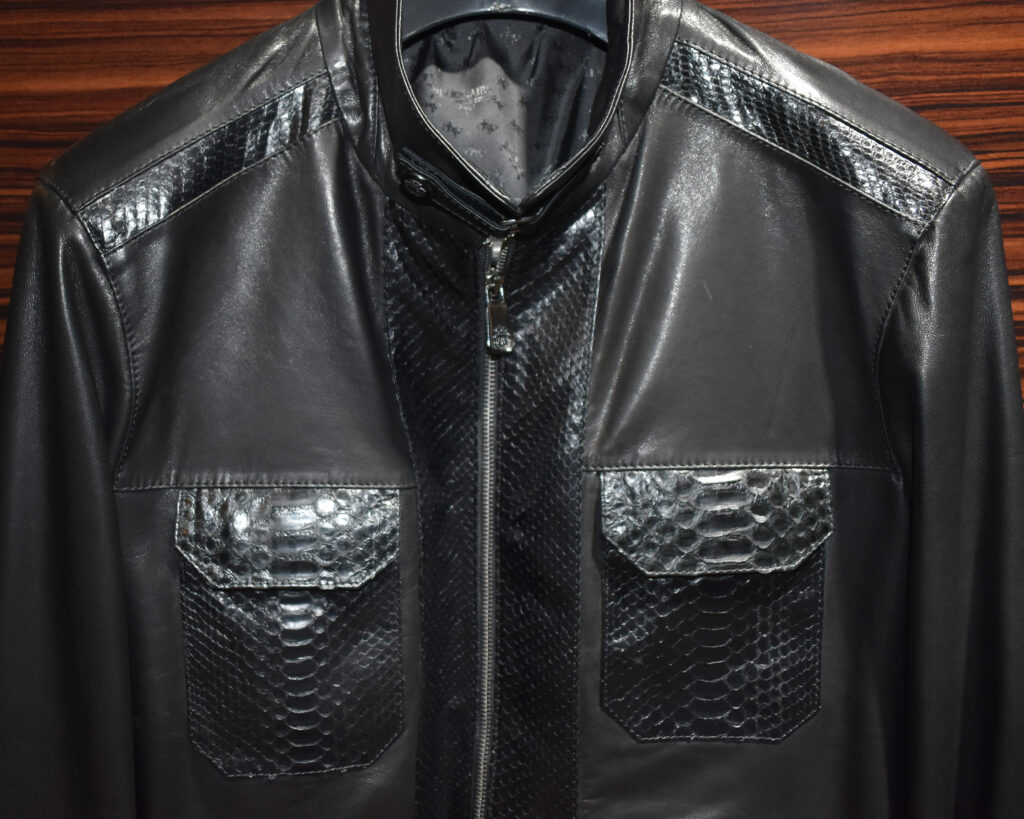 Billionaire Python Trim Leather Jacket - Leather Guys