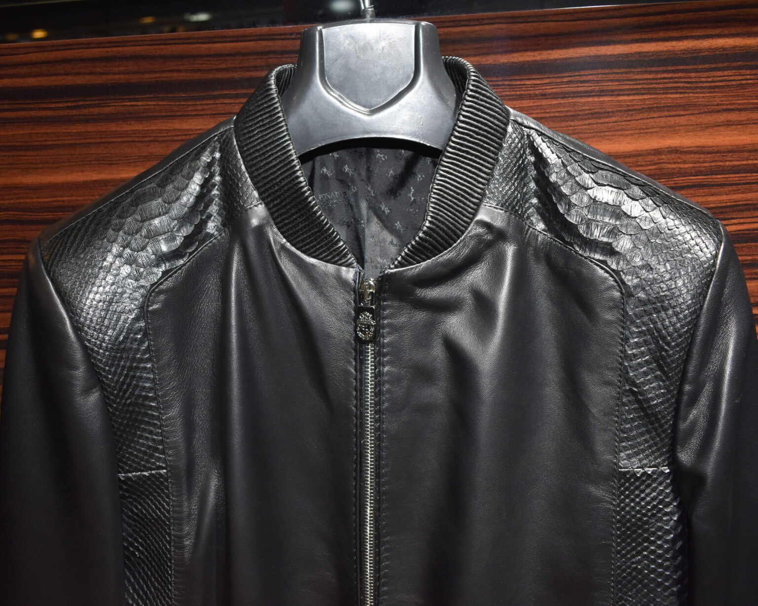 Billionaire Python Trim Leather Bomber Jacket - Leather Guys