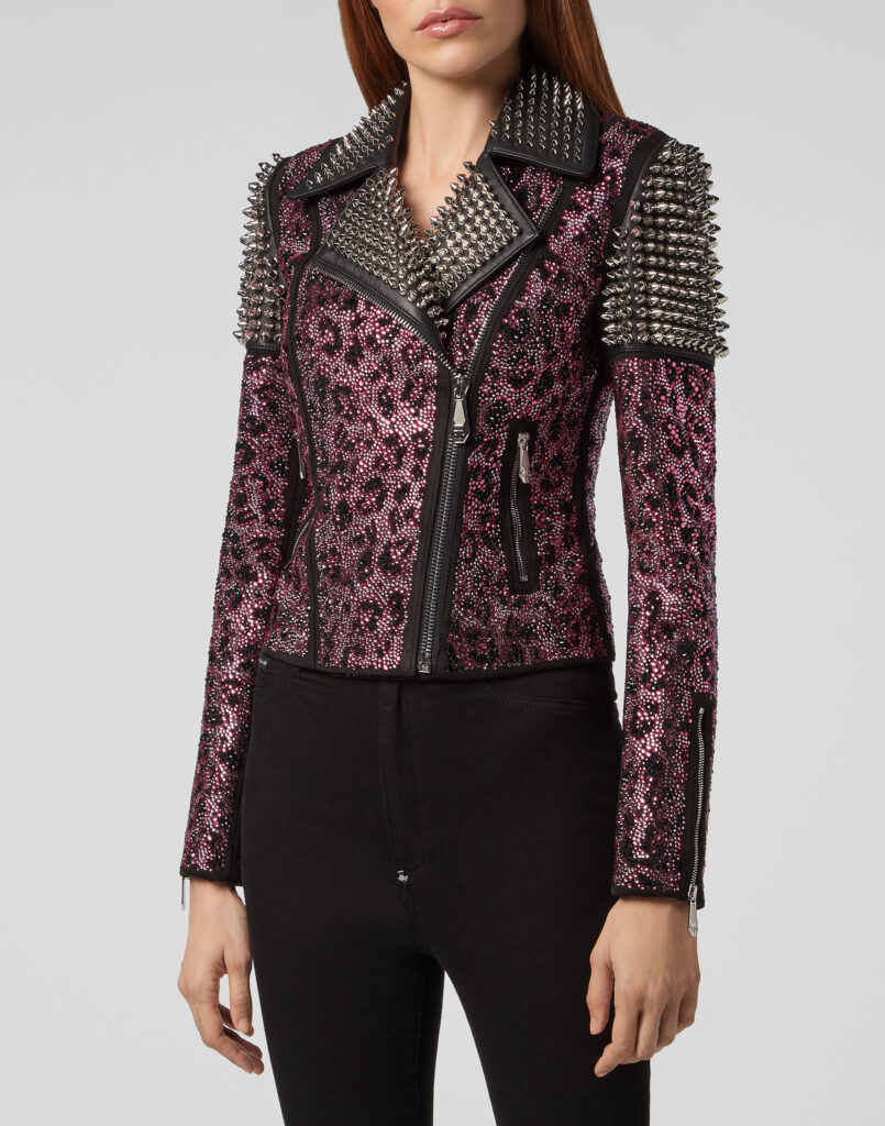 Philipp Plein Women Pink Paradise Leather Biker Jacket - Leather Guys