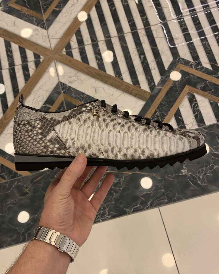 SR Natural White Python Sneakers - Leather Guys